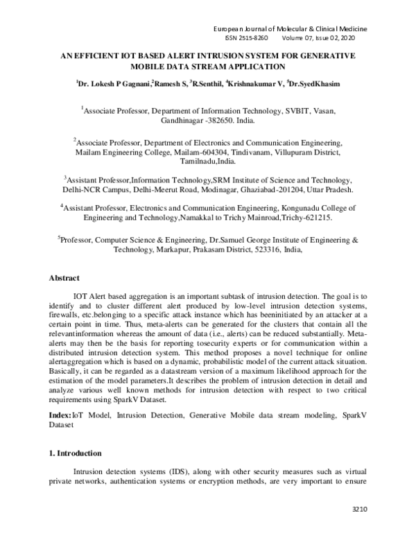 (PDF) An Efficient Iot Based Alert Intrusion System for Generative Mobile Data Stream ...