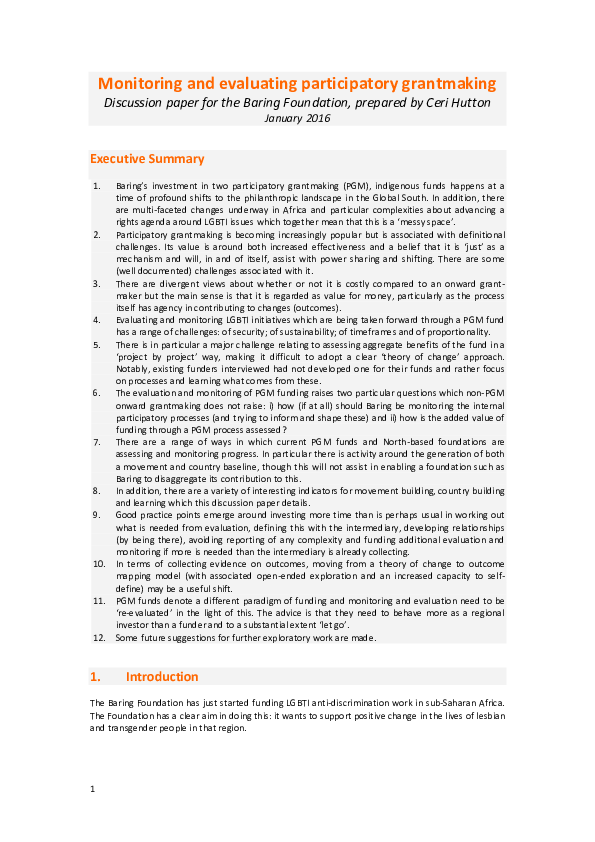 (PDF) Monitoring and Evaluating Participatory Grantmaking