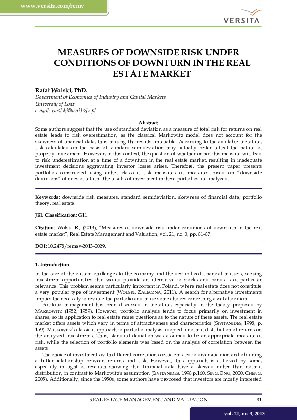 (PDF) Measures of Downside Risk Under Conditions of Downturn in the ...