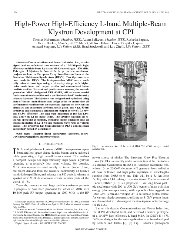 (PDF) High-Power High-Efficiency L-band Multiple-Beam Klystron ...