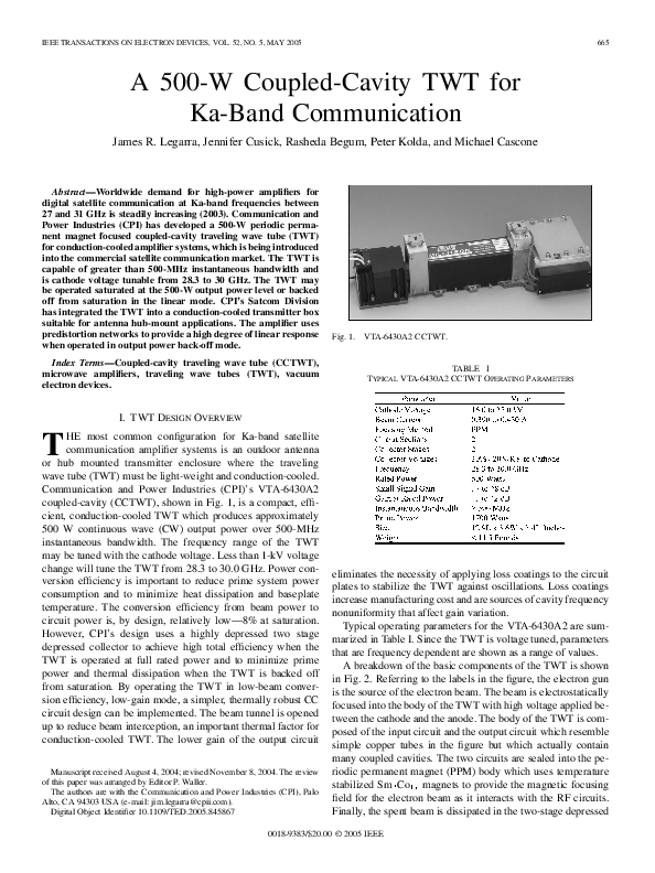 (PDF) A 500-W Coupled-Cavity TWT for Ka-Band Communication | Rasheda ...