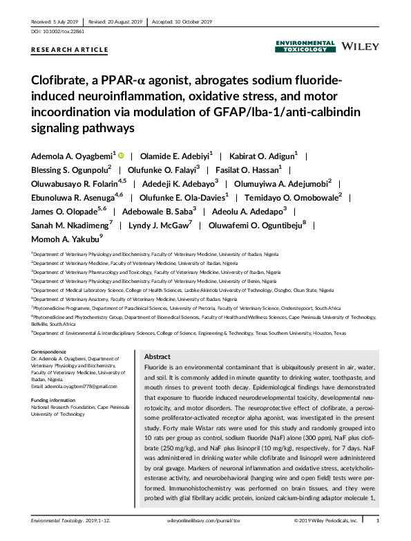 (PDF) Clofibrate, a PPAR‐α agonist, abrogates sodium fluoride‐induced ...