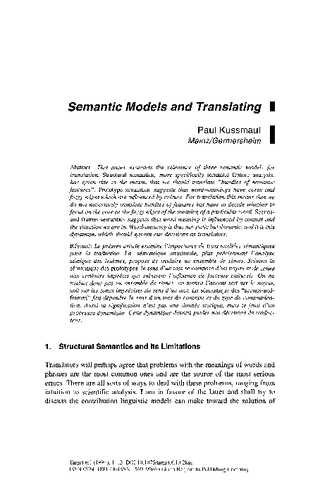 (PDF) Semantic Models and Translating