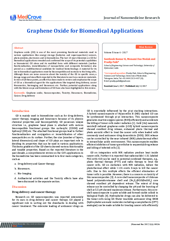 (PDF) Graphene Oxide: A Versatile Biomedical Material