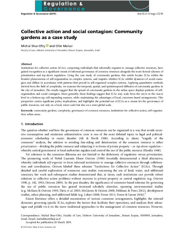 (PDF) Collective action and social contagion: Community gardens as a ...