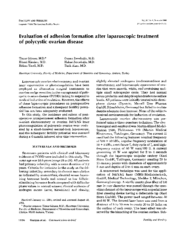 (PDF) Evaluation of adhesion formation after laparoscopic myomectomy by ...