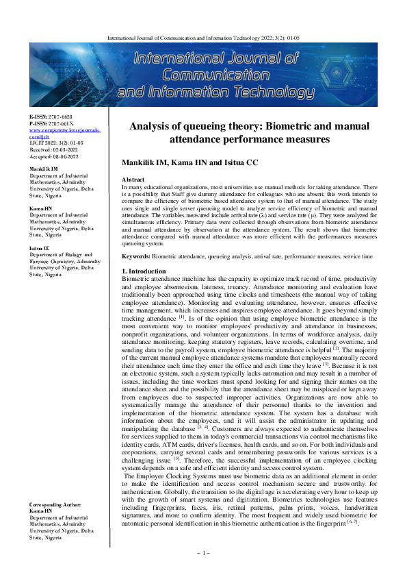 (PDF) Analysis of queueing theory: Biometric and manual attendance performance measures