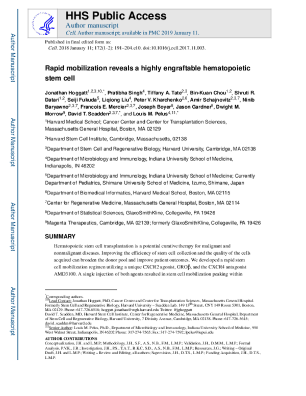 (PDF) Rapid Mobilization Reveals a Highly Engraftable Hematopoietic ...