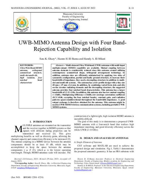 (PDF) UWB-MIMO Antenna Design with Four Band-Rejection Capability and Isolation