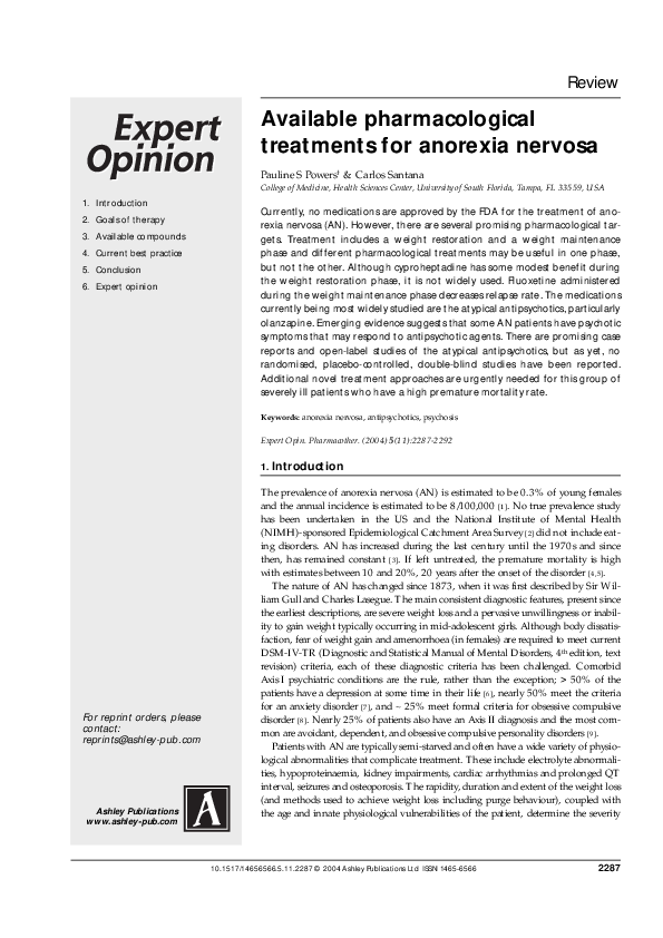 (PDF) Available pharmacological treatments for anorexia nervosa