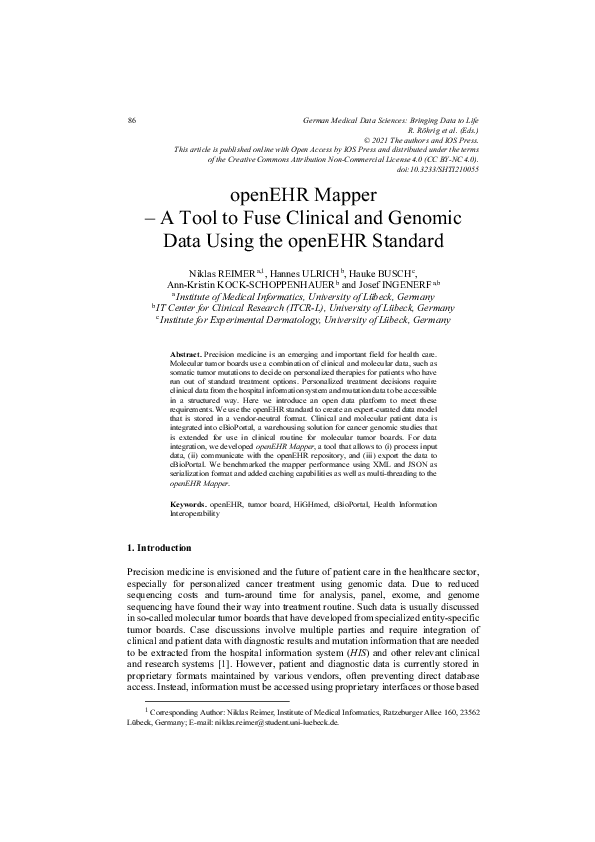 (PDF) openEHR Mapper – A Tool to Fuse Clinical and Genomic Data Using the openEHR Standard
