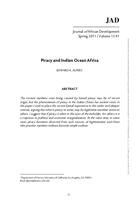 (PDF) Piracy and Indian Ocean Africa