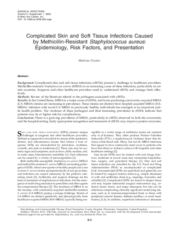 (PDF) Complicated Skin and Soft Tissue Infections Caused by Methicillin-Resistant Staphylococcus ...