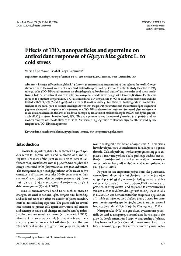 (PDF) Effects of TiO2 nanoparticles and spermine on antioxidant ...