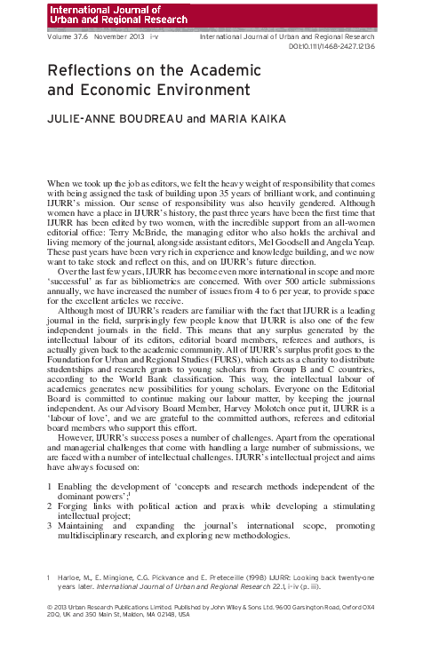 (PDF) Reflections on the Academic and Economic Environment