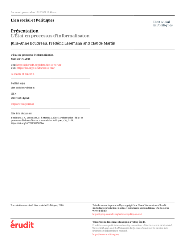 (PDF) Présentation : L'État en processus d'informalisaton