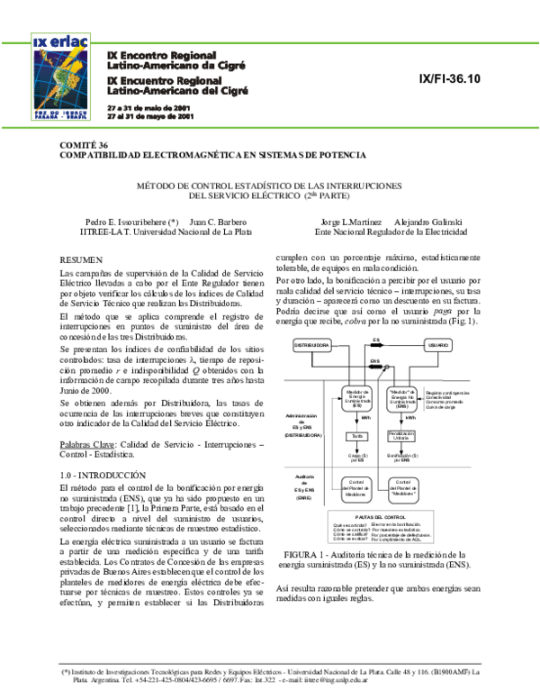 (PDF) Método de control estadístico de las interrupciones del servicio eléctrico