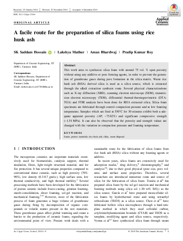 (PDF) A facile route for the preparation of silica foams using rice ...