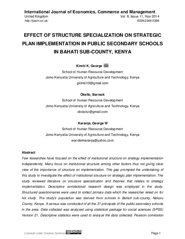 (PDF) Effect of Structure Specialization on Strategic Plan ...