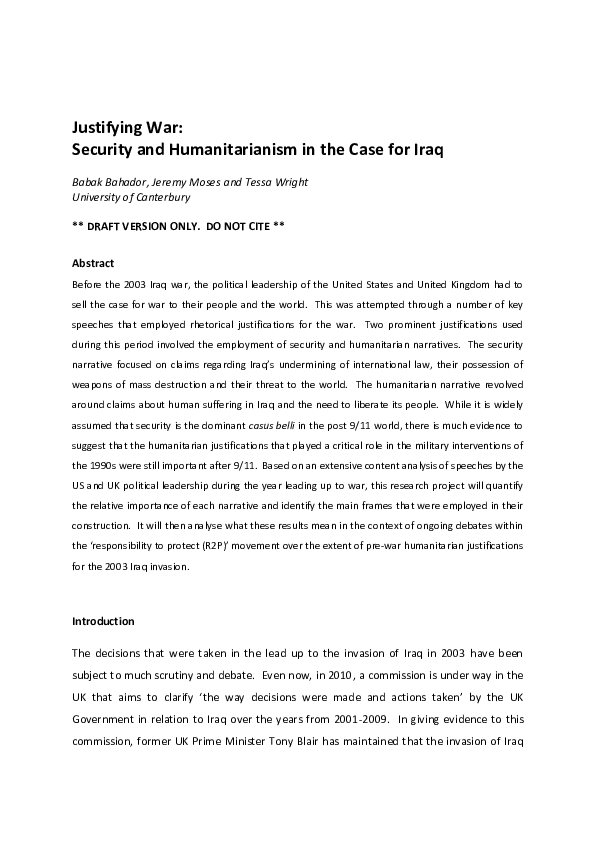 (PDF) Justifying War: The case for Iraq