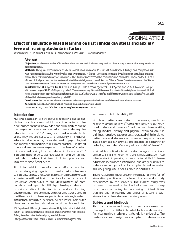 (PDF) Effect of Simulation-based learning on First Clinical Day Stress ...