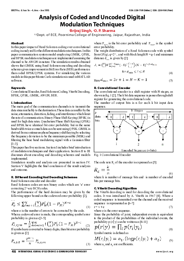 (PDF) Analysis of Coded and Uncoded Digital Modulation Techniques