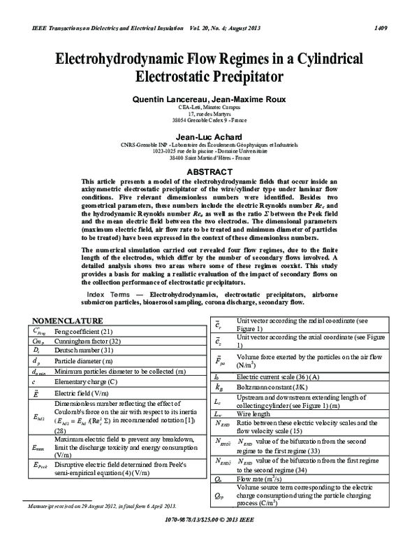 (PDF) Electrohydrodynamic flow regimes in a cylindrical electrostatic ...