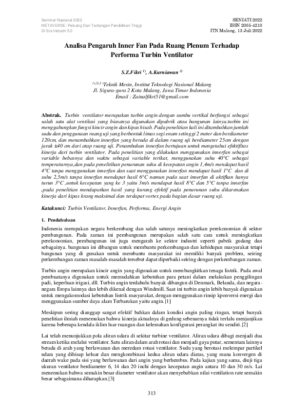 (PDF) Analisa Pengaruh Inner Fan pada Ruang Plenum terhadap Performa ...