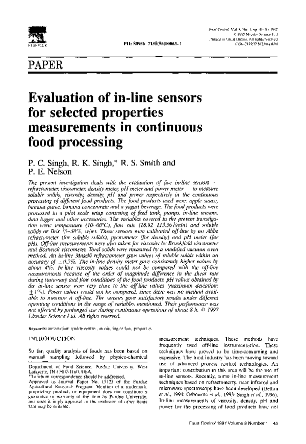 (PDF) In-line Sensor Evaluation in Food Processing
