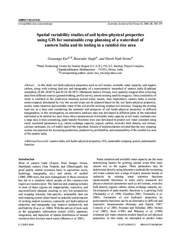 (PDF) Spatial variability studies of soil hydro-physical properties using GIS for sustainable ...
