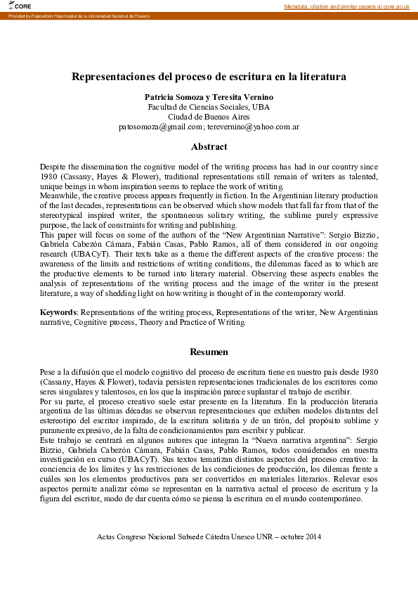 (PDF) Representaciones del proceso de escritura en la literatura