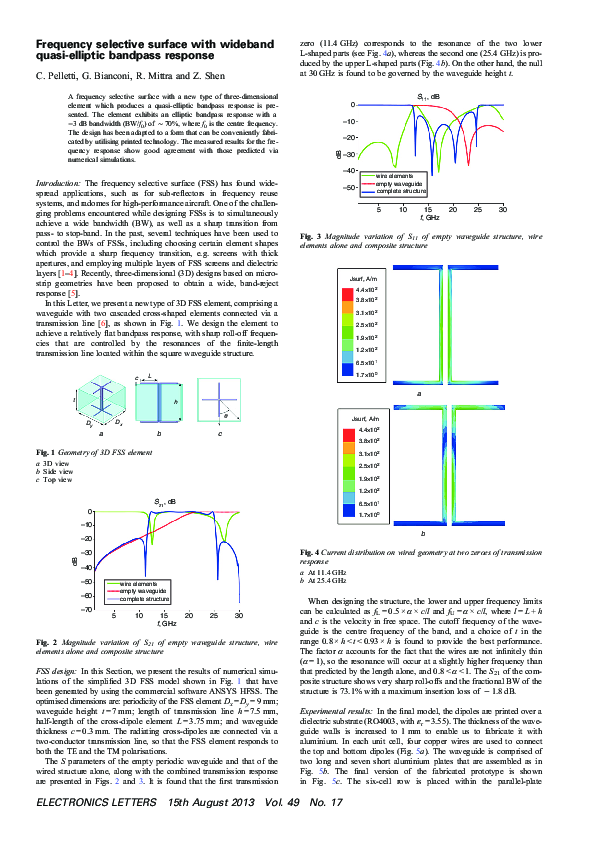 (PDF) Frequency selective surface with wideband quasi‐elliptic bandpass response | Raj Mittra ...