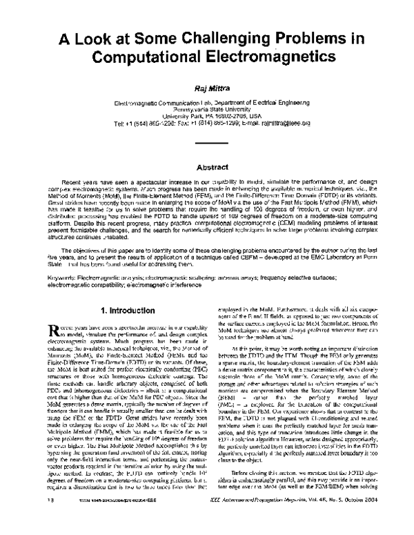 Pdf A Look At Some Challenging Problems In Computational Electromagnetics