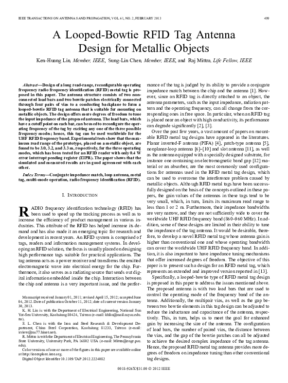 (PDF) A Looped-Bowtie RFID Tag Antenna Design for Metallic Objects