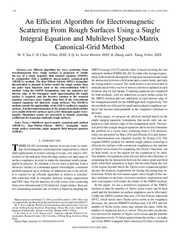 (PDF) An efficient algorithm for electromagnetic scattering from rough surfaces using a single ...