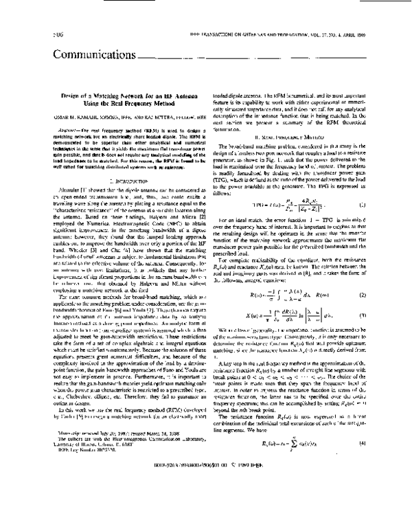 Pdf Design Of A Matching Network For An Hf Antenna Using The Real Frequency Method