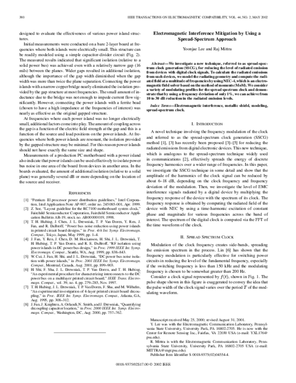 Pdf Electromagnetic Interference Mitigation By Using A Spread Spectrum Approach