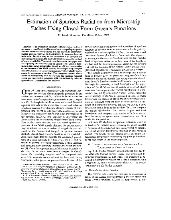 (PDF) Estimation of spurious radiation from microstrip etches using closed-form Green's functions
