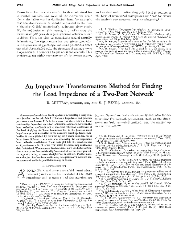 (PDF) An Impedance Transformation Method for Finding the Load Impedance of a Two-Port Network