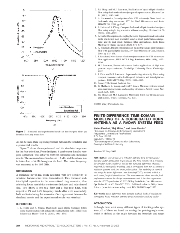 Pdf Finite Difference Time Domain Modeling Of A Corrugated Horn Antenna As A Radar System Feed
