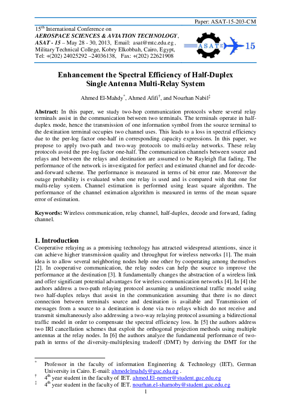 (PDF) Enhancement the Spectral Efficiency of Half-Duplex Single Antenna Multi-Relay System ...