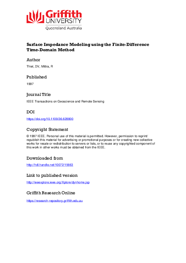 (PDF) Surface impedance modeling using the finite-difference time-domain method