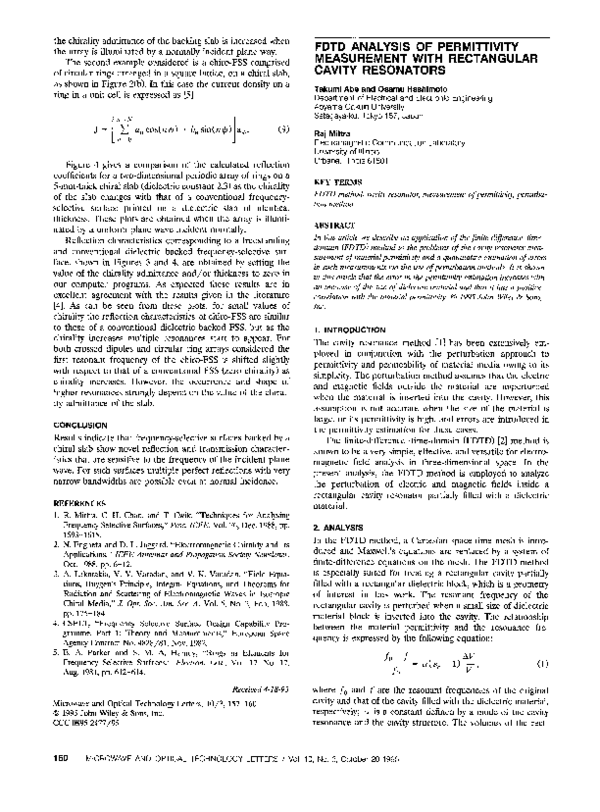 Pdf Fdtd Analysis Of Permittivity Measurement With Rectangular Cavity Resonators