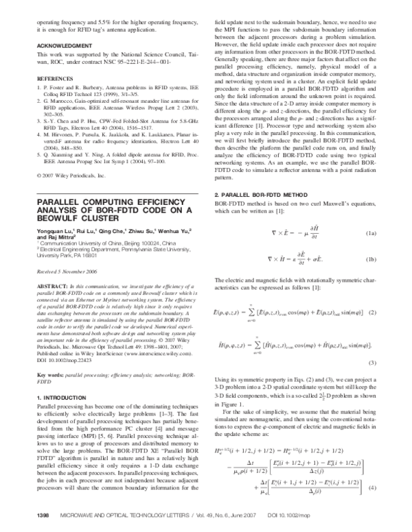 Pdf Parallel Computing Efficiency Analysis Of Bor Fdtd Code On A