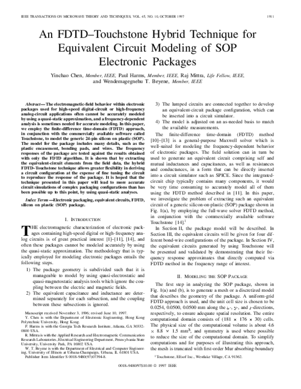 (PDF) An FDTD-Touchstone hybrid technique for equivalent circuit modeling of SOP electronic ...