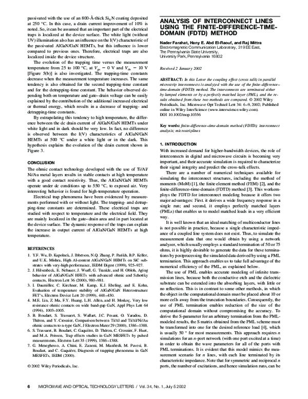 Pdf Analysis Of Interconnect Lines Using The Finite Difference Time