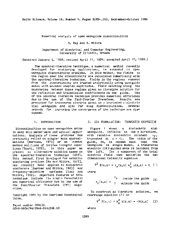 (PDF) Numerical analysis of open waveguide discontinuities