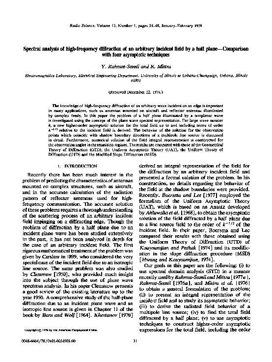 (PDF) Spectral analysis of high-frequency diffraction of an arbitrary incident field by a half ...