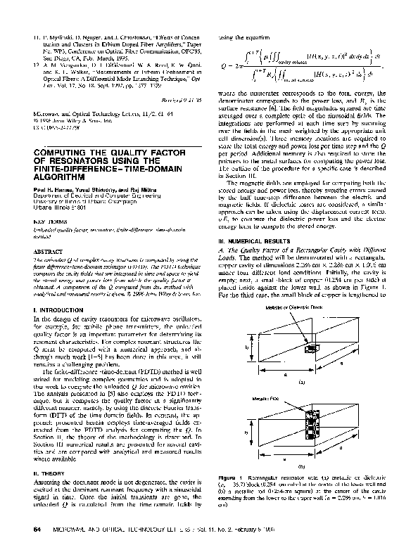 Pdf Computing The Quality Factor Of Resonators Using The Finite Difference Time Domain Algorithm