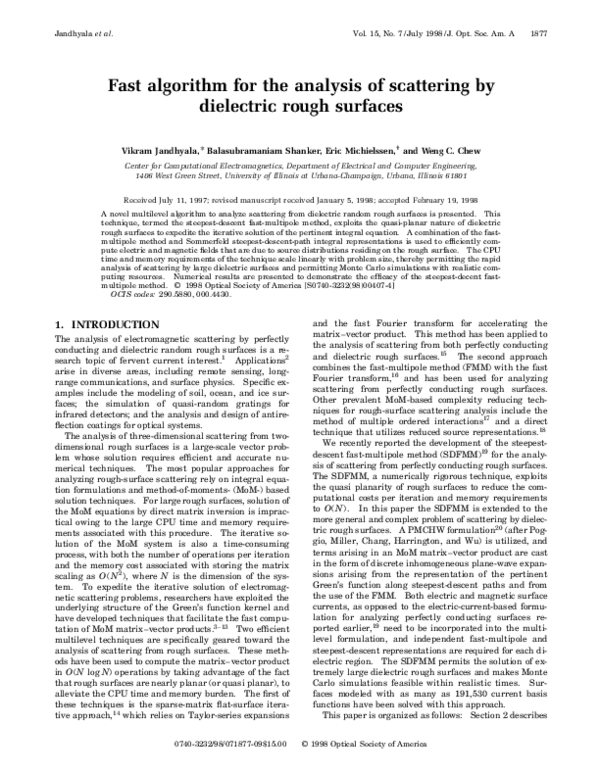 (PDF) Fast algorithm for the analysis of scattering by dielectric rough surfaces